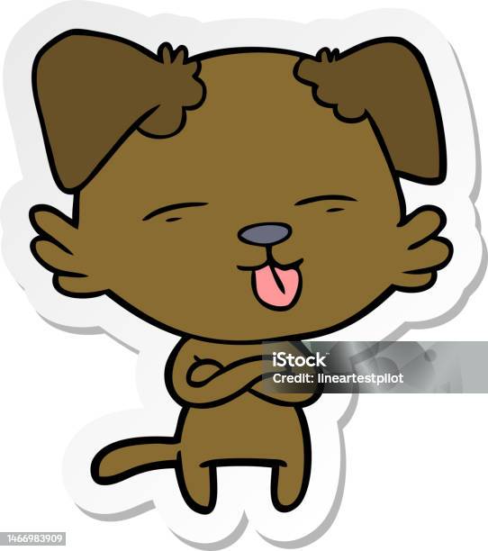 Autocollant Dun Chien De Dessin Animé Sortant La Langue Vecteurs Libres