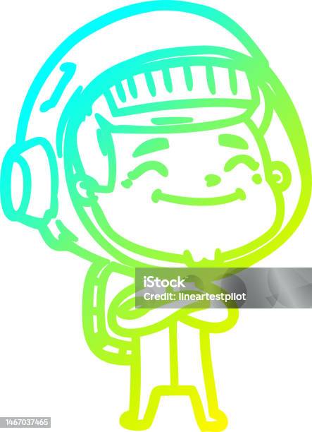 Dessin Au Trait Dégradé Froid Dun Astronaute De Dessin Animé Heureux