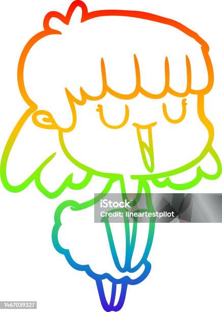 Dessin Au Trait Dégradé Arcenciel Dune Femme De Dessin Animé Vecteurs