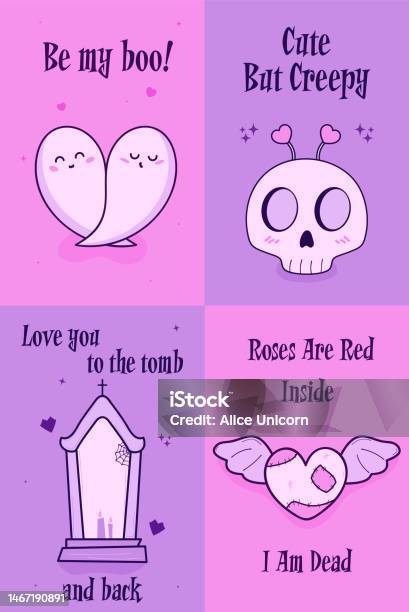 Set Of Alternative Valentine Cards And Posters Creepy Clipart Spooky