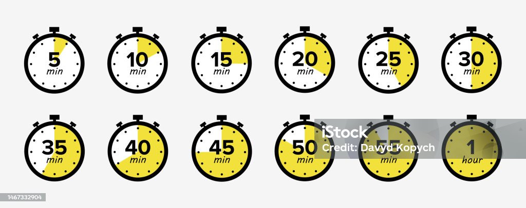 Timer Clock Stopwatch Isolated Set Icons With Different Time Countdown Timer Symbol Icon Set
