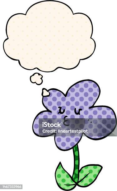 Fleur De Dessin Animé Avec Bulle De Pensée Dans Le Style De La Bande