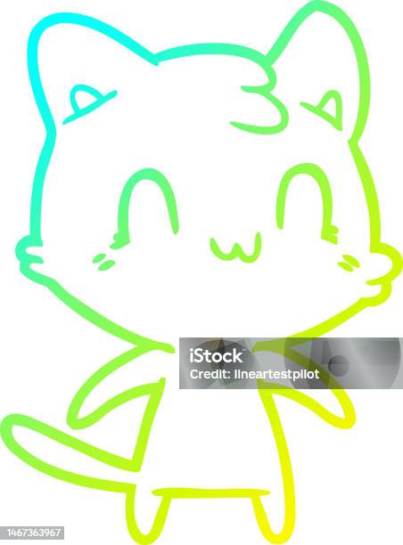 Dessin Au Trait Dégradé Froid Dun Chat Heureux De Dessin Animé Vecteurs