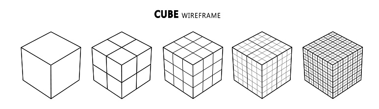 Wireframe Cube With Different Structure Of The Grid Frame Abstract 3d