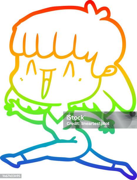 Dessin Au Trait Dégradé Arcenciel Dune Femme De Dessin Animé Vecteurs
