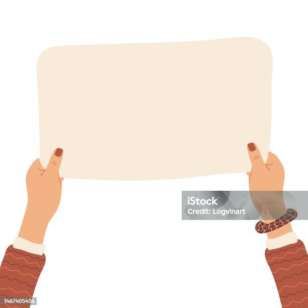 Tangan Wanita Memegang Kertas Kosong Kosong Spanduk Dengan Ruang