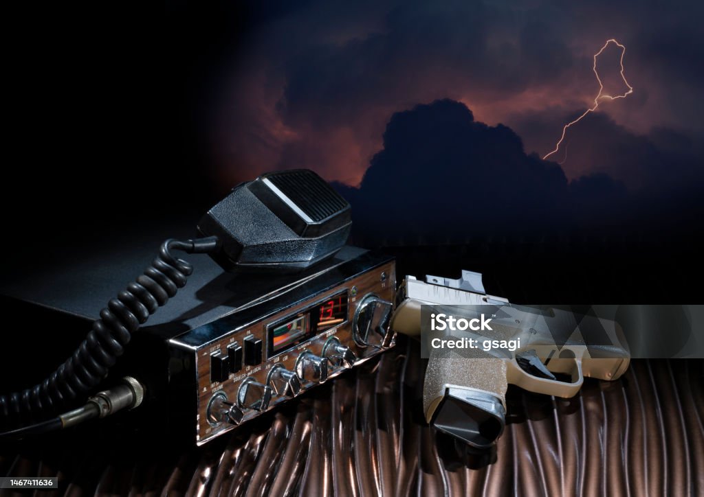 Firearm And Cb Radio With A Lightning Storm Behind Stock Photo ... Firearm And Cb Radio With A Lightning Storm Behind Stock Photo ...