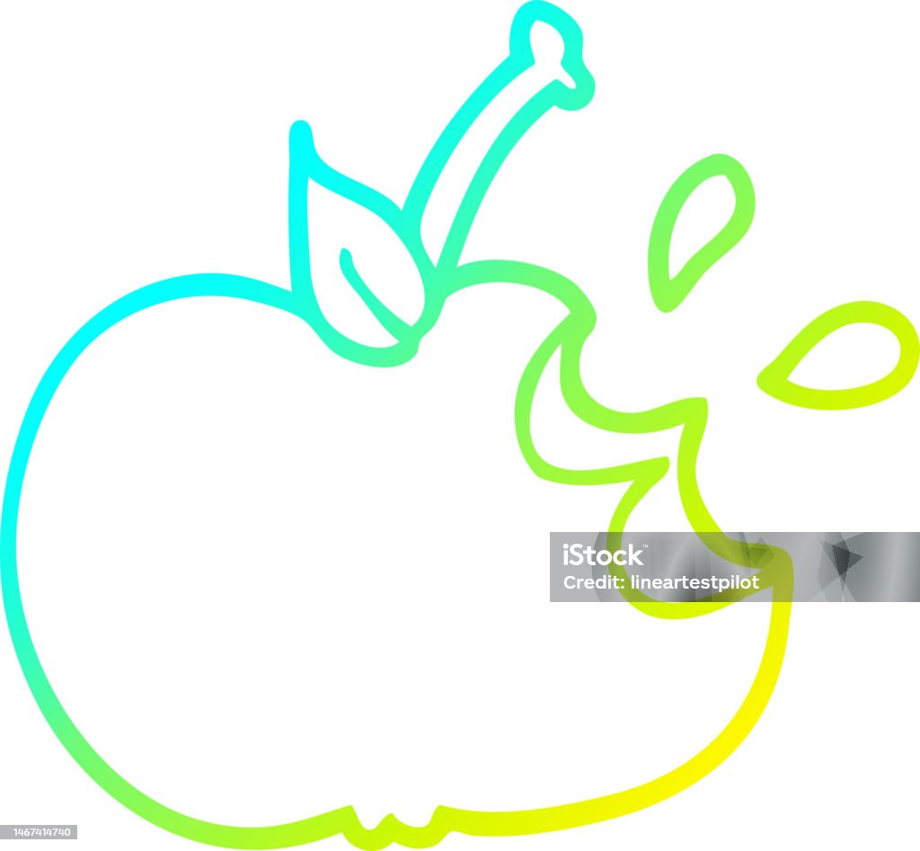 Dessin Au Trait Dégradé Froid Dune Pomme Mordue Juteuse De Dessin Animé