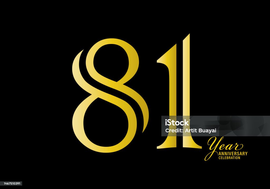81 Years Anniversary Celebration Logotype Gold Color Vector 81th