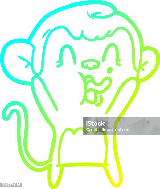 Dessin Au Trait Dégradé Froid Dun Singe De Dessin Animé Fou Vecteurs