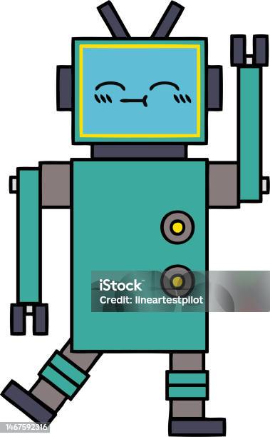 Dessin Animé Mignon Dun Robot Heureux Vecteurs Libres De Droits Et Plus
