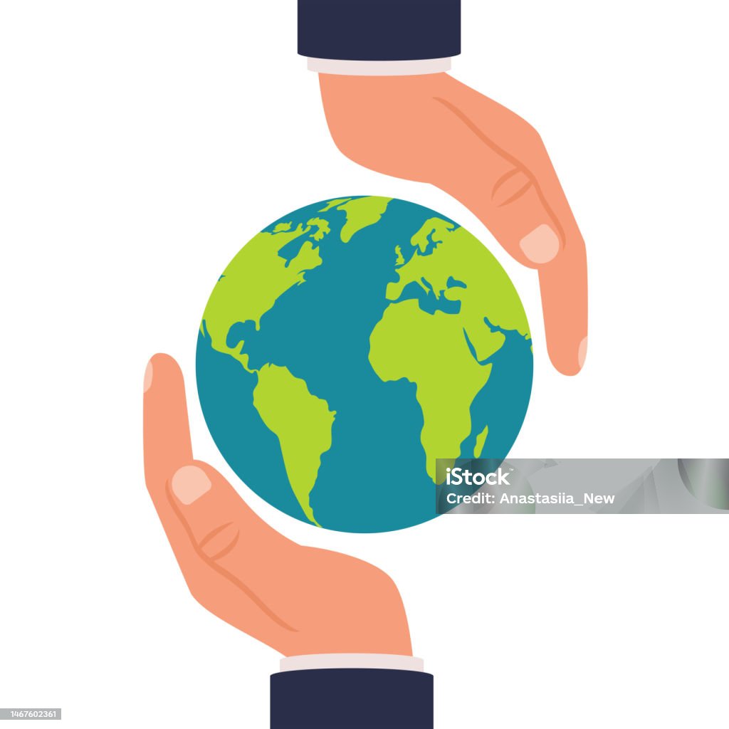 Human Hands Holding Globe Planet In Hands Man Vector Flat Stock