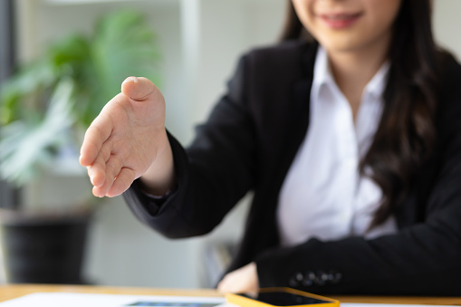 Portrait Of Charming Asian Businesswoman In Office Looking Smiling And ... Portrait Of Charming Asian Businesswoman In Office Looking Smiling And ...