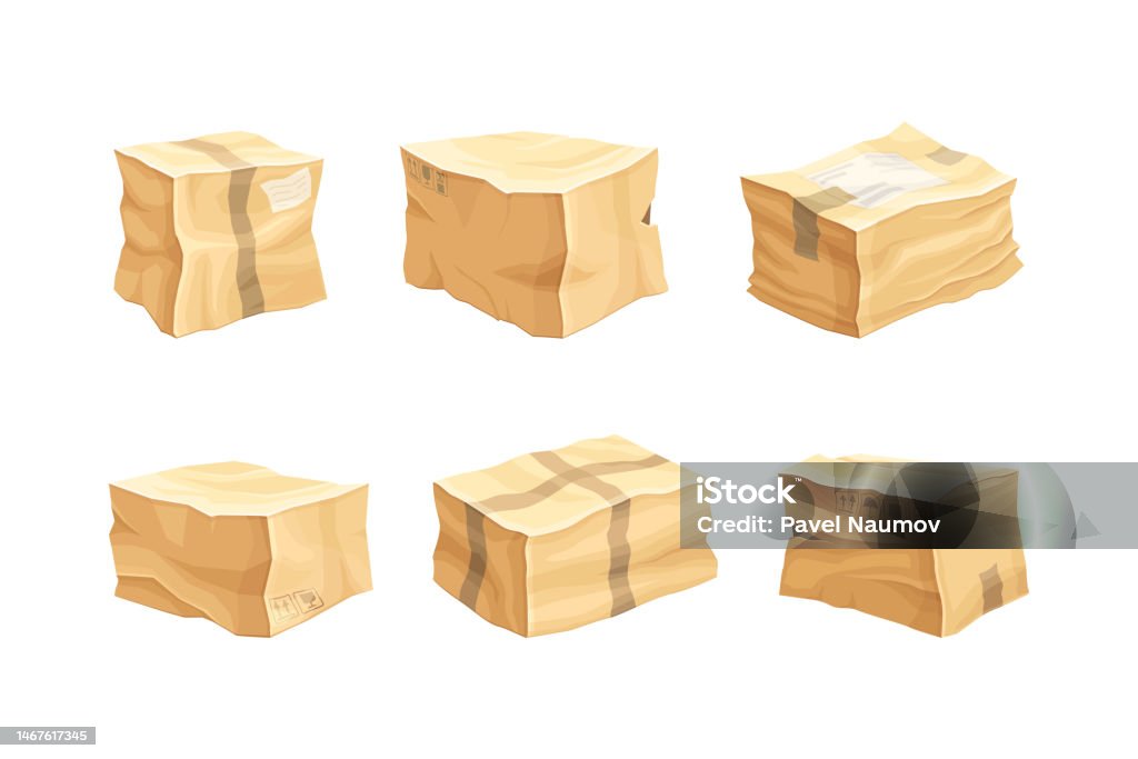 Boîte En Carton Froissé Avec Côtés Ondulés Comme Ensemble Vectoriel