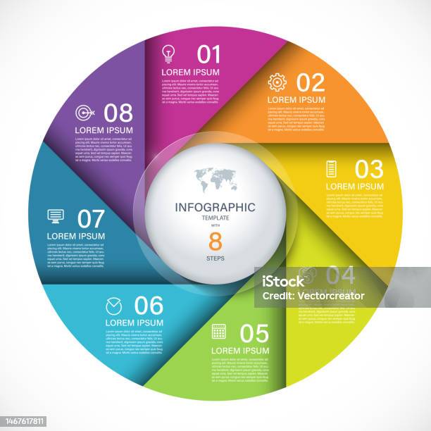 Cercle Infographique Vectoriel Diagramme De Cycle En 8 Étapes Graphique