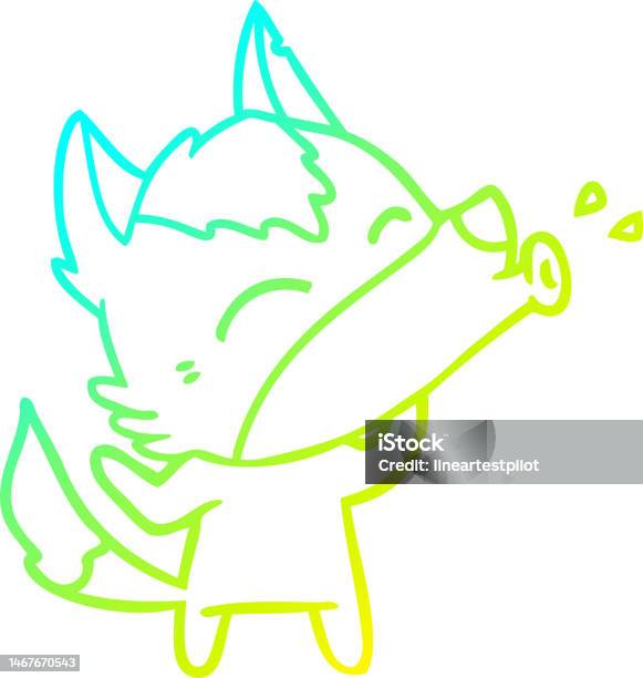 Dessin Au Trait Dégradé Froid Dun Dessin Animé De Loup Hurlant Vecteurs