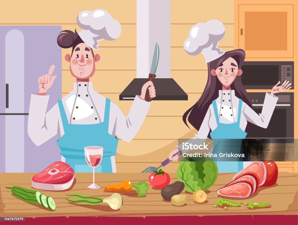 Chef Man Woman Cook At Kitchen Restaurant Gourmet Food Meal Concept