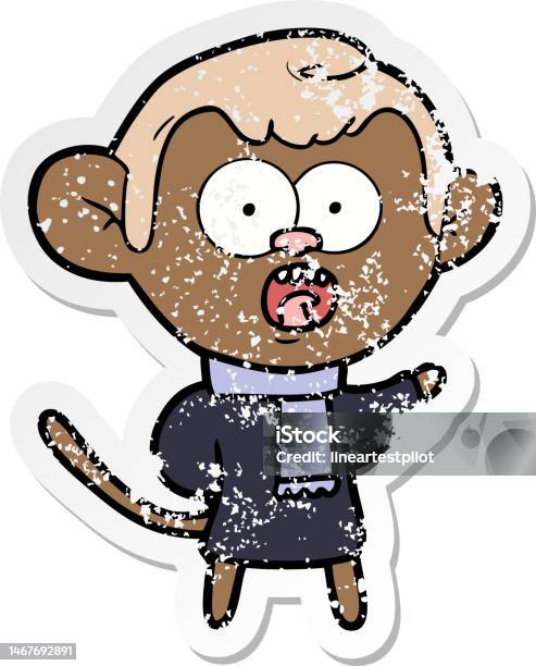 Autocollant En Détresse Dun Singe Choqué De Dessin Animé Vecteurs