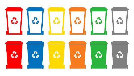 Trash Bin Vector Icon Settrash Cancolorful Recycle Trash Bucketdustbin