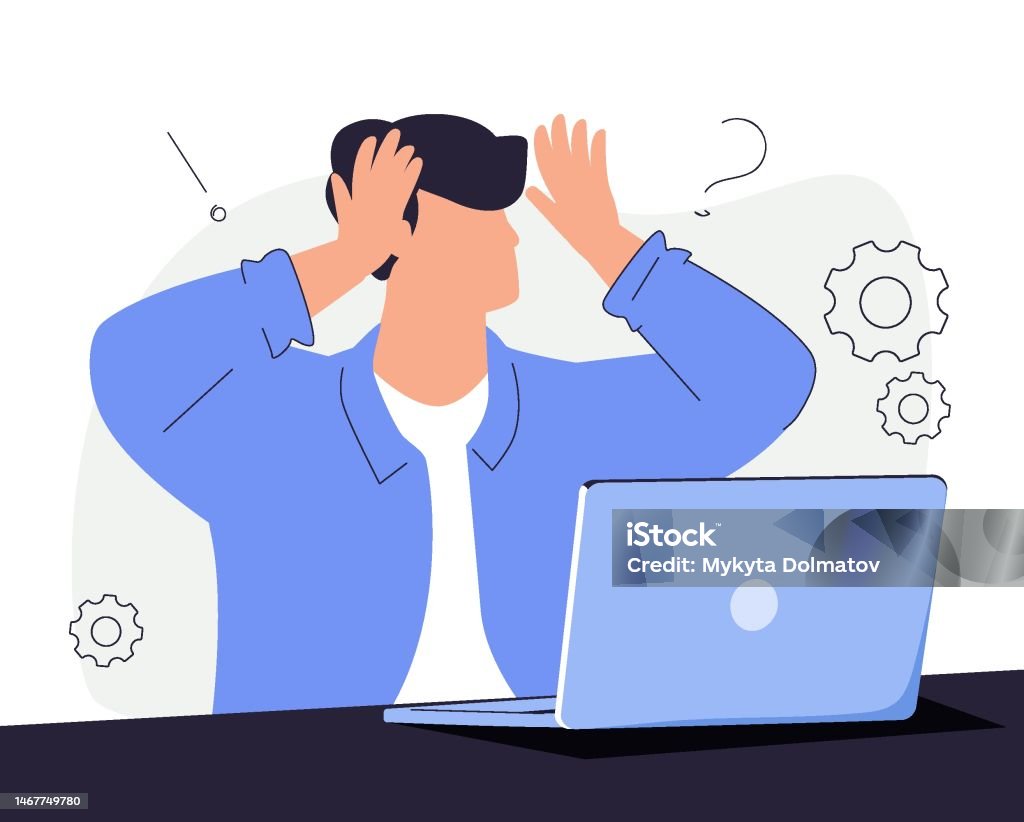 Software Problems Isolated Cartoon Vector Illustrations Angry Man Has