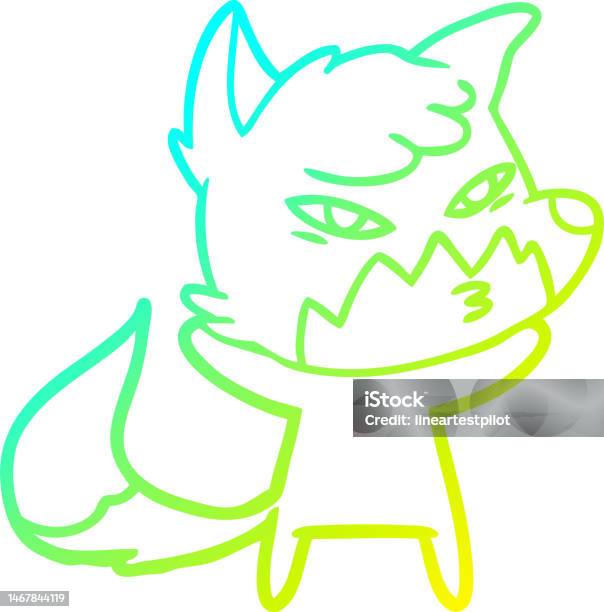 Dessin Au Trait Dégradé Froid Dun Renard De Dessin Animé Intelligent