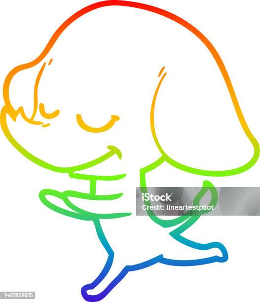 Dessin Au Trait Dégradé Arcenciel Dun Éléphant Souriant De Dessin Animé