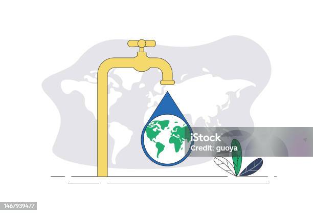 Robinet Goutte Deau Terre Carte Conceptuelle De La Conservation De Leau