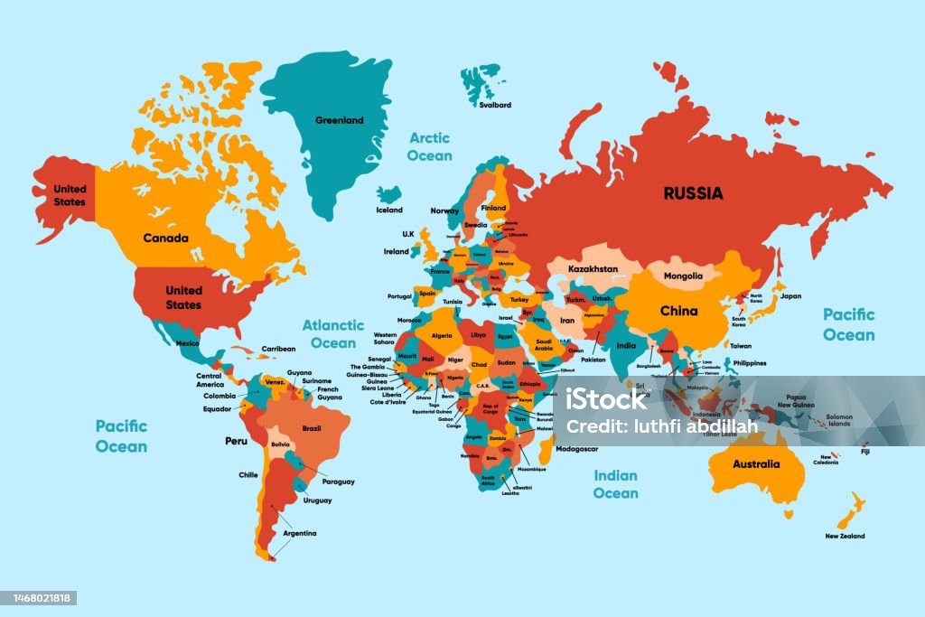 Peta Dunia Dengan Nama Negara Dan Detail Warna Negara Wilayah Ilustrasi ... Peta Dunia Dengan Nama Negara Dan Detail Warna Negara Wilayah Ilustrasi ...