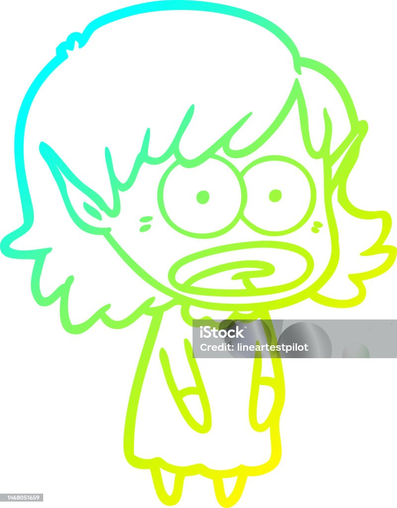Dessin Au Trait Dégradé Froid Dune Fille Elfe Choquée Par Un Dessin
