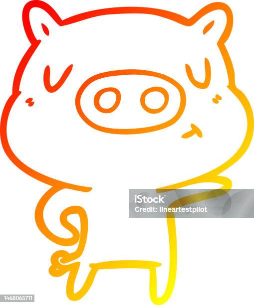 Dessin Au Trait Dégradé Chaud Dun Cochon De Dessin Animé Pointant