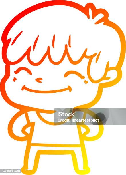 Dessin Au Trait Dégradé Chaud Dun Garçon Heureux De Dessin Animé