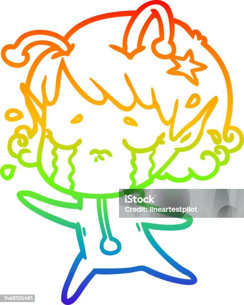 Dessin Au Trait Dégradé Arcenciel Dun Dessin Animé Pleurant Une Fille