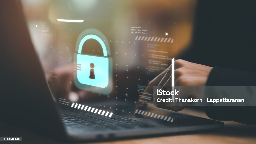 Businessman Showing Data Access Protection With Key Icon Cyber Security