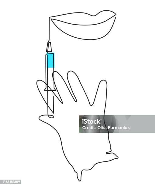 Beauté Prise Dans Les Lèvres Mains Gantées Tenant Une Seringue Dessin