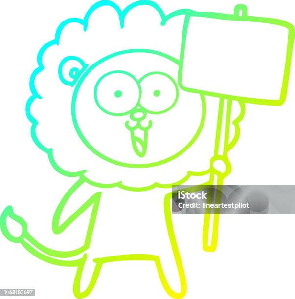 Dessin Au Trait Dégradé Froid Dun Lion De Dessin Animé Heureux Vecteurs