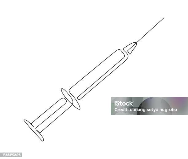 Dessin Continu Dune Ligne De Seringue Médicale Et De Flacon