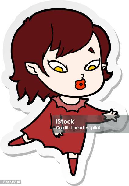 Autocollant Dune Jolie Fille Vampire De Dessin Animé Vecteurs Libres De