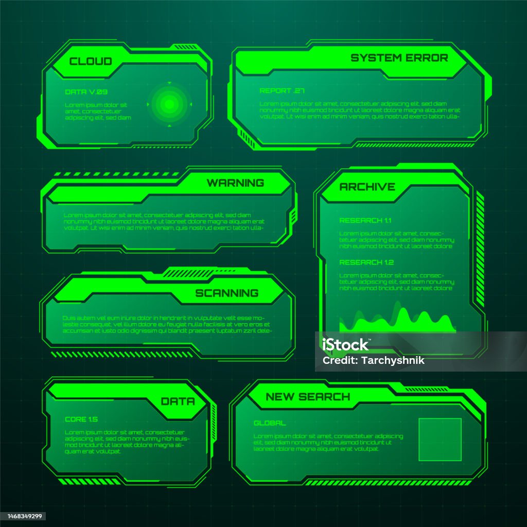 Hud Futuristik Hijau Elemen Ui Kotak Teks Antarmuka Pengguna Scifi