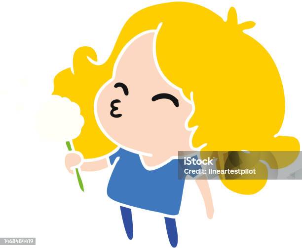 Kartun Yang Digambar Dengan Tangan Bebas Dari Gadis Kawaii Yang Lucu