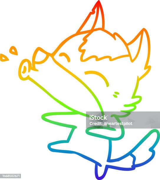 Dessin Au Trait Dégradé Arcenciel Dun Dessin Animé De Loup Hurlant