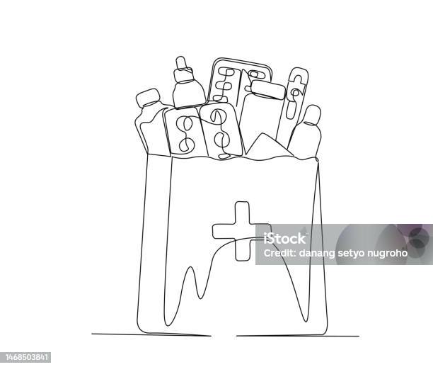 Dessin Continu Dune Ligne De Médicament Dans Le Sac En Papier