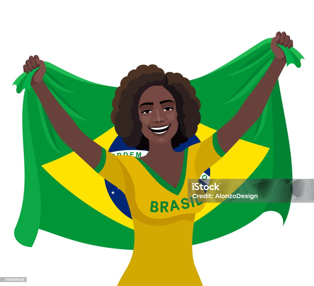Wanita Kulit Hitam Muda Brasil Merayakan Dengan Bendera Brasil