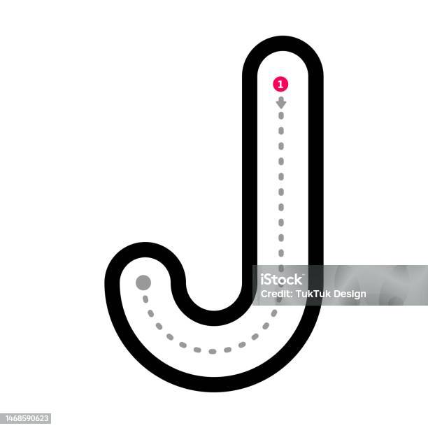 Tracing Alphabet Letter J Lowercase Prewriting Dotted Line Element For