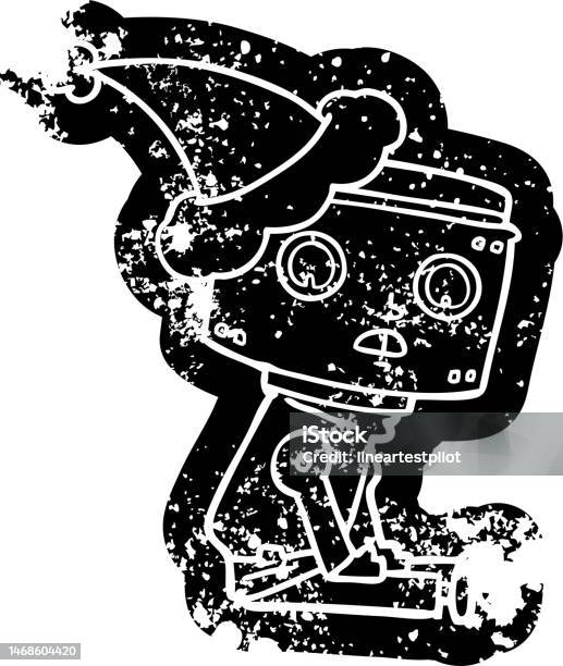 Dessin Animé Excentrique Icône En Détresse Dun Robot Portant Un Chapeau
