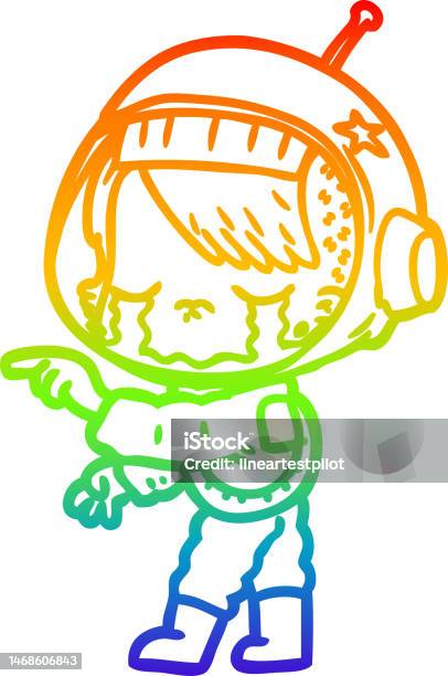 Dessin Au Trait Dégradé Arcenciel Dune Fille Astronaute En Pleurs De