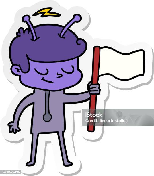 Autocollant Dun Sympathique Homme De Lespace De Dessin Animé Avec