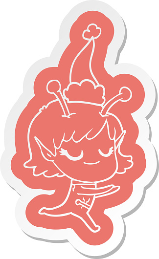 Fille Extraterrestre Souriante Autocollant De Dessin Animé Excentrique
