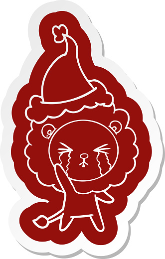 Autocollant De Dessin Animé Original Dun Lion En Pleurs Portant Un