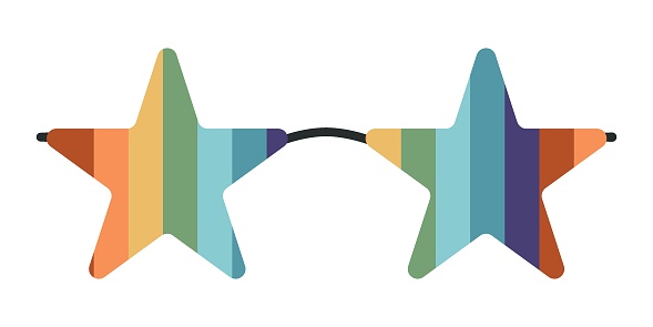 Flat Vector Hippy Boho Round Heart Star Shaped Sunglasses Illustration Hand Drawn Retro Groovy