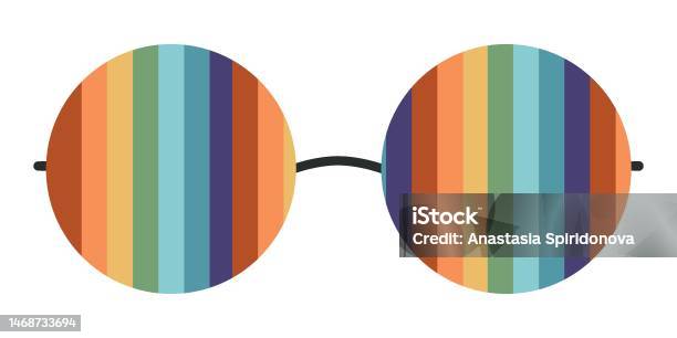 Flat Vector Hippy Boho Round Shaped Sunglasses Illustration Hand Drawn